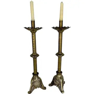 Pair of Antique Italian Paschal Brass Altar Candlesticks – Pigeon Squared